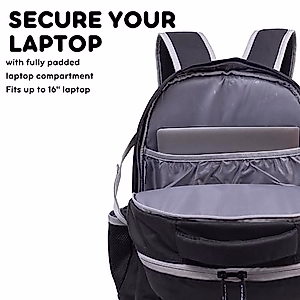 J World New York Atom Multi-Compartment Laptop Backpack, Black, 18.5 X 13 X 7.5 (H X W X D)