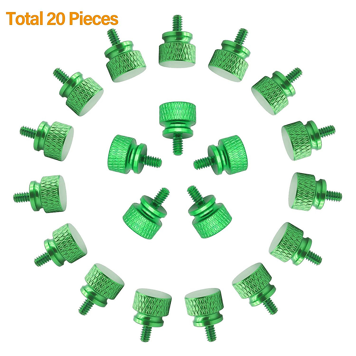 Powlankou 20 Pieces 6#-32 Computer Case Screws, Anodized Aluminum Thumbscrews, Fully Threaded Knurled Thumbscrews, Thumb Screws (Green)