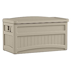 Suncast 73-Gallon Resin Outdoor Patio Storage Deck Box with Seat, Taupe (2 Pack)