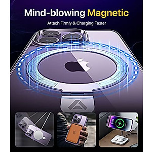 andobil for iPhone 14 Pro Max Clear Case with Magnetic Ring [Compatible with MagSafe] [Military Grade Protection] Invisible Strong Magnet Stand, EasyRelax Kickstand Case, (Non-rotatable), Clear