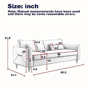Goohome Tufted Couch, Chesterfield Velvet Upholstered 3-Seater Comfy Sofa, Living Room Furniture Sets, with Solid Wood Frame and Gold Legs, Fit for Bedroom, Office, A-Gray a