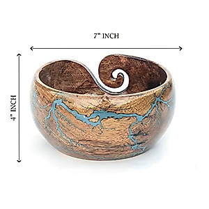 Rosewood Epoxy Resin Yarn Bowl for Multilple Uses - Lichtenberg Figure Yarn Bowl for Knitting and Crochet Holder/Yarn Storage Bowl (7"x4") (Sky-Blue)