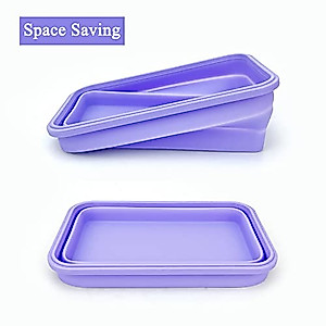 Lunbengo Purple Collapsible Sandwich Container, Silicone Lunch Container Bento Box with Plastic Lid, Microwave Safe, Camping Bowl For Meal Prep, Travel and Hiking, 40oz/1200ML