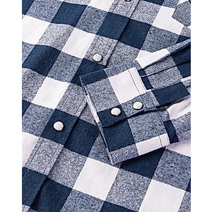 Snap Buttons Flannel Shirts for Men Regular Fit Mens Long Sleeve Shirt,Navy White MFL009,Large