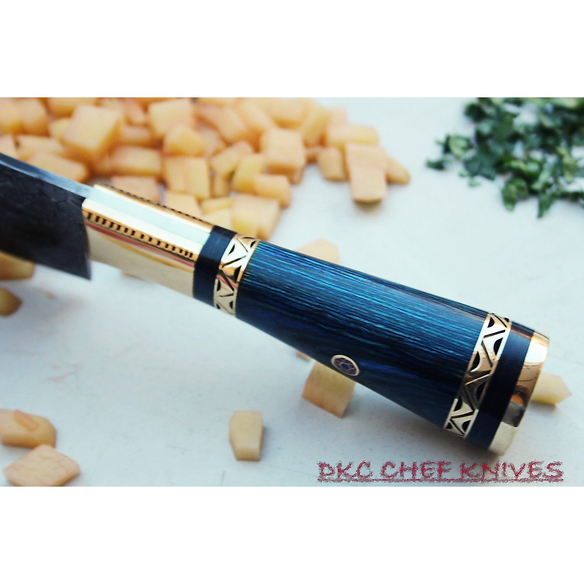 (6 7/18) DKC-533-DS-BL Grand Master Chef Knife Blue Handle Damascus Steel DKC Knives 16.8 oz 12" Long 7.5" Blade (Blue Handle Damascus Blade)