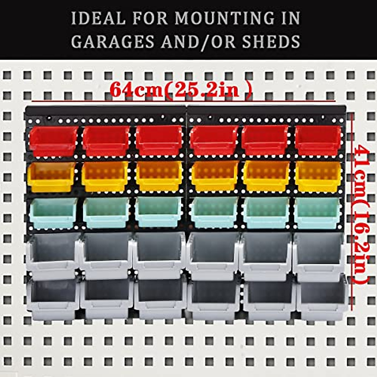 MULSAME Garage Storage Bins Wall Mounted Parts Rack with 4 Colors 30PC Bin Organizer, Stackable Garage Plastic Shop Tool, Garage Organizers and Storage Nuts and Bolts