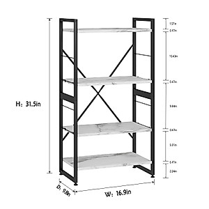 Azheruol 4 Tiers Bookshelf Adjustable White Faux Marble Organizer, Modern Small Bookcase for Small Space,Industrial Wooden Storage Display Rack and Storage Organizer for Living Room Home Office