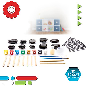 Discovery Kids Solar System Rock Art Studio, Includes 8 Metallic Acrylic Paints & 10 Smooth River Rocks, STEM Learning Activity Set, DIY Arts & Crafts Painting Bundle, 35-Piece, Age 5+