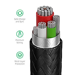 TALK WORKS Micro USB Cable 3 Pack 6ft Long Android Phone Charger Braided Heavy Duty Fast Charging Cord for Samsung Galaxy S6 / S7, Tablet, Bluetooth Speaker, Wireless Earbuds Headphones - Black