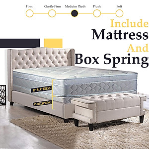 Nutan 10-Inch Plush Foam Encased Hybrid Eurotop Innerspring Mattress and 8" Wood Boxspring/Foundation Set, Twin