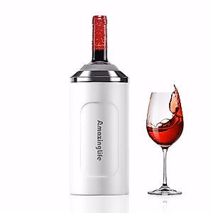 Wine Chillers Portable Champagne Cooler Stainless Steel Vacuum Insulated Wine Bottle Keep Wine Beverages Cold Gift for Wine Lover White