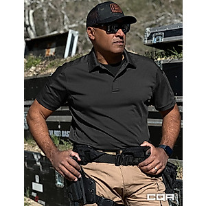 CQR Men's Polo Shirt, Long and Short Sleeve Tactical Shirts, Dry Fit Lightweight Golf Shirts, Outdoor UPF 50+ Pique Shirt, Frost Essential Black, Large