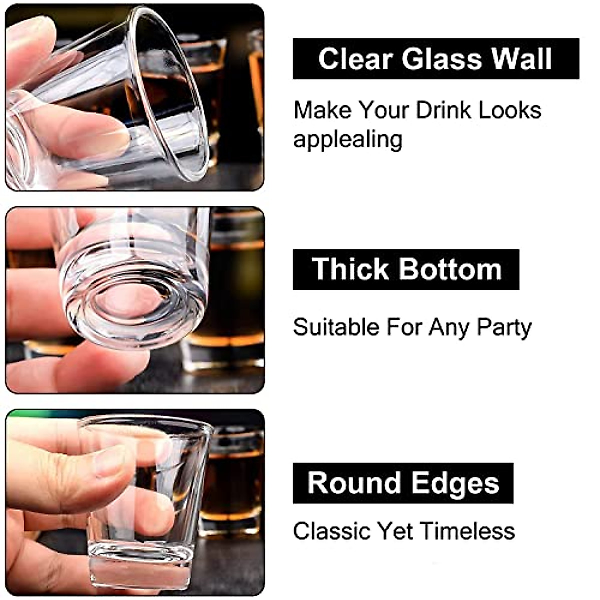 INFTYLE Shot Glasses Set of 24- 2oz /60ml Clear Shot Glass with Heavy Base Shot Glasses Bulk for Whiskey, Tequila, Vodka, Liqueur, Bars