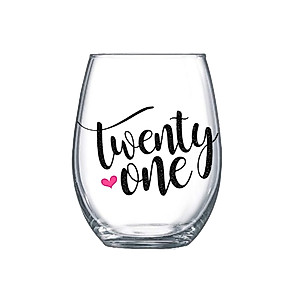 21st Birthday Gifts for Her Daughter Large Twenty One Womens Stemless Wine Glass 0126