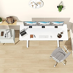 Lubvlook 63 Inch Electric Adjustable Height Standing Desk, Home Office Sit Stand Desk with Splice Board, 63" x 24", White