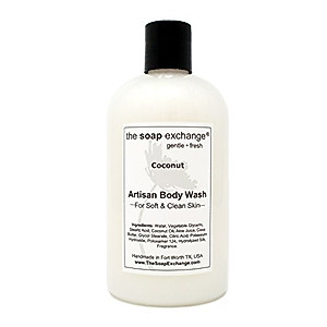 The Soap Exchange Body Wash - Coconut Scent - Hand Crafted 12 fl oz / 354 ml Natural Artisan Liquid Soap for Hand, Face & Body, Shower Gel, Cleanse, Moisturize, & Protect. Made in the USA.