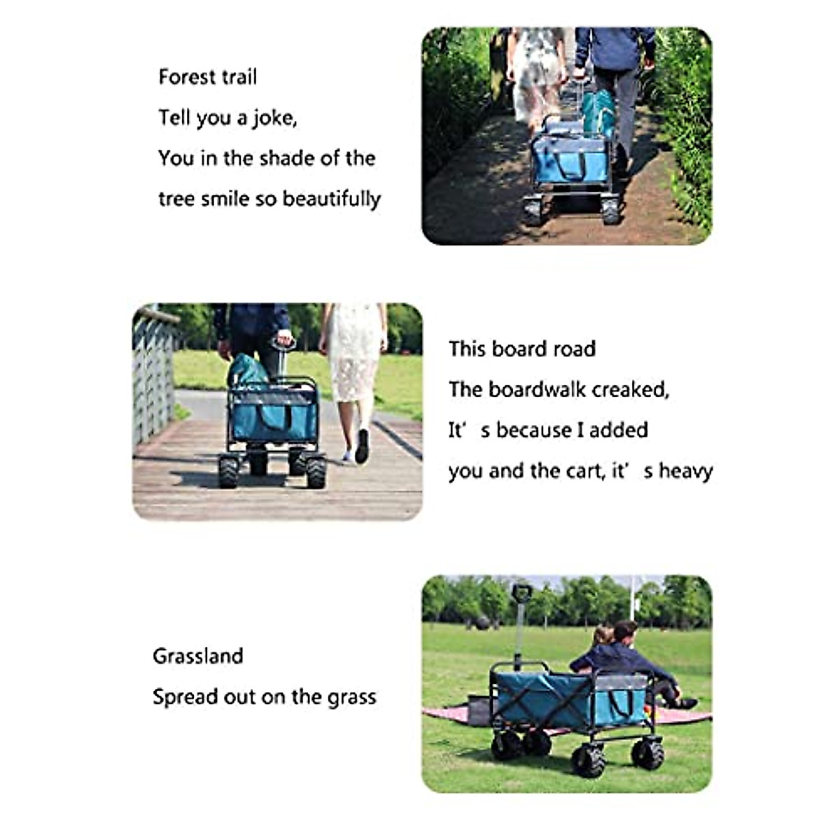 Suuim Collapsible Folding Wagon, Folding Camping Wagon,Collapsible Beach Garden Trolley Cart,Heavy Duty Utility Garden Yard Folding Cart,with Side Pocket Cu