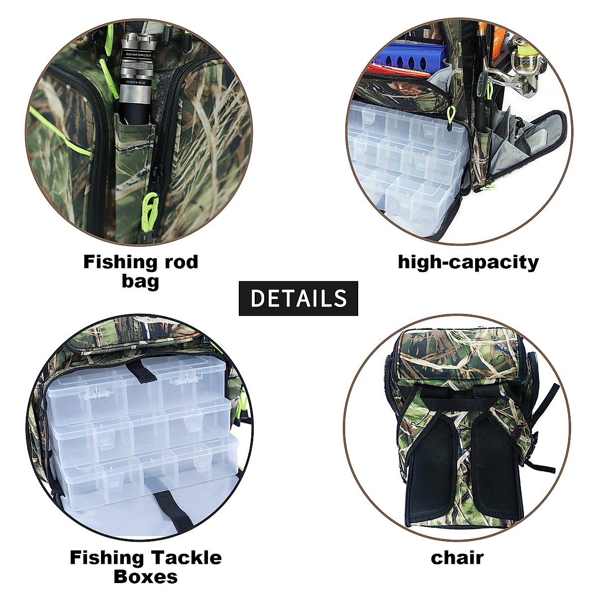 PLAY-KING Fishing Backpack Tackle Box Bag with Rod Holder Boxes 60L Foldable Fishing Chair, perfect for Outdoor, used by Men