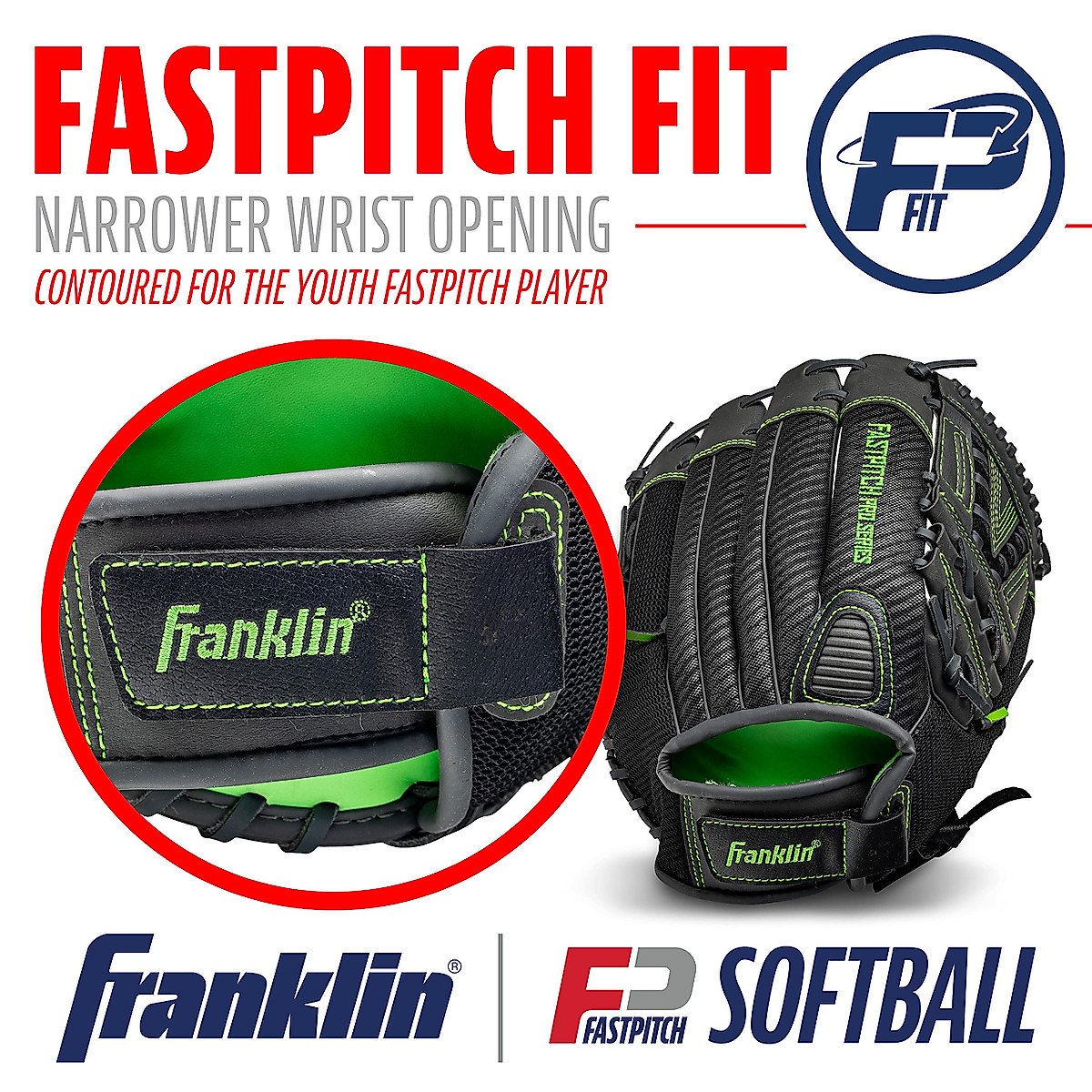 Franklin Sports Softball Glove - Windmill Fastpitch + Slowpitch Softball Glove - Green Softball Mitt - Right Hand Throw Adult + Youth - 13", Lime