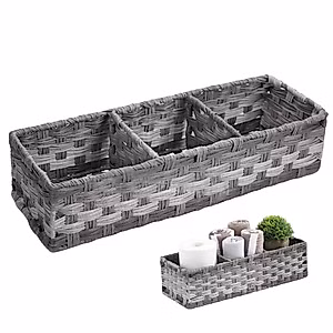 Wedhapy Bathroom Storage Baskets Storage Baskets Wicker Storage Basket Bathroom Storage Baskets Toilet Paper Storage Basket with 3 Divider Rustic Decor Woven Plastic Wicker Basket for Organizing