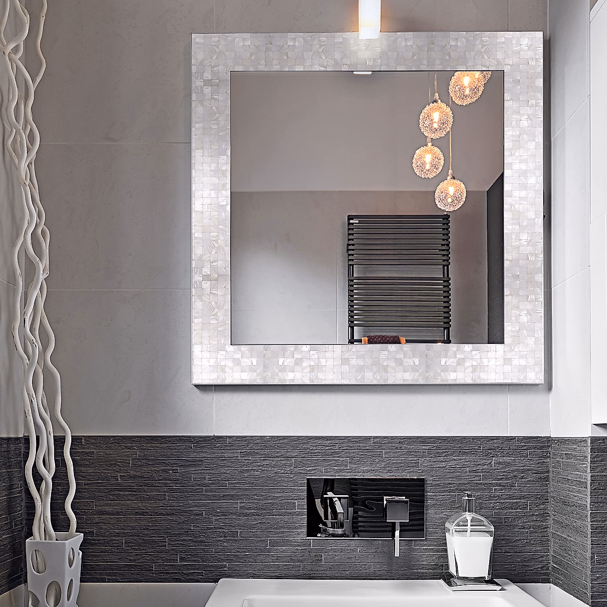 KASARO Peel and Stick Backsplash Shell Tiles, Mother of Pearl Mosaic Self Adhesive Tiles for Kitchen Wall Bathroom Bedroom Decor, White, 10-Sheet