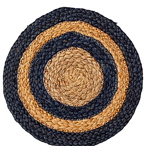 Round Handmade Jute Wicker Placemat, Natural Woven Rustic Dining,m Kitchen Placemat Table Mats, Table Decor, Kitchen Decor Gift (Set of 6) (11.81 Inch Approx, Beige & Blue)