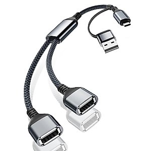 Elebase USB C Male 1 to 2 USB Female Cable OTG Splitter 1FT with Adapter,Thunderbolt 3 to Double Type A 2.0 Cord Converter for MacBook,iPad Air,Microsoft Surface Go,Samsung Galaxy Note 22 S23 S22 S21