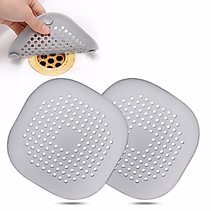 Hair Drain Catcher,Square Drain Cover for Shower Silicone Hair Stopper with Suction Cup,Easy to Install Suit for Bathroom,Bathtub,Kitchen 2 Pack (Sliver Grey)