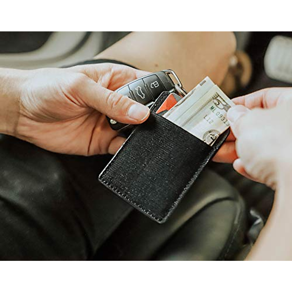 ZARIO Slim Keychain Wallet Lanyard - Minimalist RFID Card Holder Keychain for Men & Women (Black)