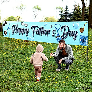 XtraLarge, Happy Fathers Day Banner - 120x20 Inch | Happy Fathers Day Yard Sign Banner for Happy Fathers Day Decorations for Party | Blue Happy Fathers Day Backdrop for Fathers Day Party Decorations