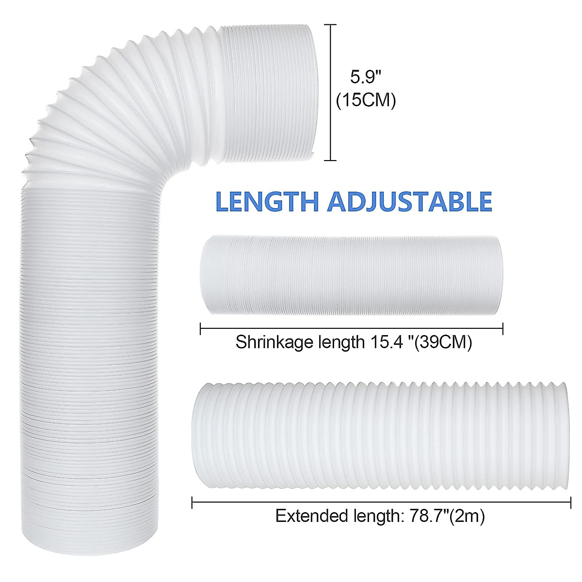 5.9 Inch Air Conditioner Exhaust Hose Anti-Clockwise Thread Portable AC Hose With 80" Length Universal AC Exhaust Hose Flexible AC Vent Hose for Lg Haier Dual Delonghi Whynter