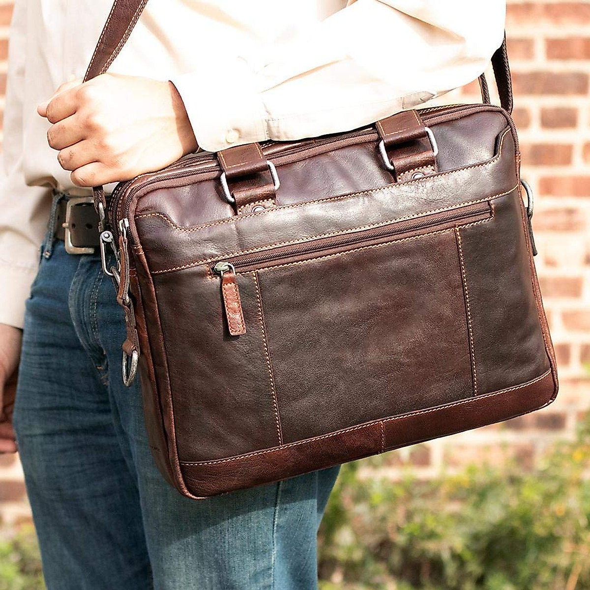 Jack Georges Voyager Slim Zippered Briefcase #7320 (Brown)