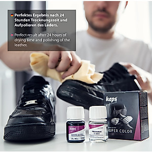 Dye with Primer for Natural and Synthetic Leather Shoes, Kaps Super Color and Preparer, 70 Colors (107 - Yellow)