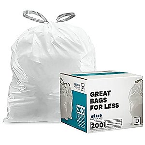 Plasticplace Custom Fit Trash Bags │ simplehuman (x) Code D Compatible (200 Count) │ White Drawstring Garbage Liners 5.3 Gallon / 20 Liter │ 15.75" x 28"