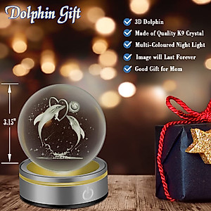 IFOLAINA 3D Dolphin Crystal Ball Night Lights Exquisite Crystal Dolphin Figurines for Bedroom Decor Perfect Dolphin Gifts and Collectibles Dolphin Lovers Gifts for Her Birthday Mothers Day