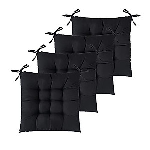 ELFJOY 4 Pack Chair Cushions for Dining Chairs 17x17 inch Seat Cushions for Kitchen Chairs Soft and Comfortable Square Chair Pads with Ties, Black