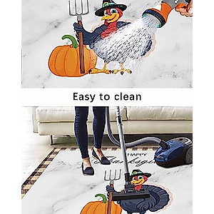 Thanksgiving Turkey and Pumpkin Outdoor Patio Rug for Deck,Picnic,Porch,Balcony 6x9ft Water Absorb Non Skid Area Rugs,Washable Camping RV Carpet Mats White Grey Marble Texture