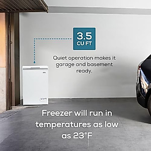 Igloo ICFXX35WH6AD Chest Freezer with Removable Basket and Front Defrost Water Drain, Small Deep Freezer Perfect for Homes 3.5 Cu.Ft., White