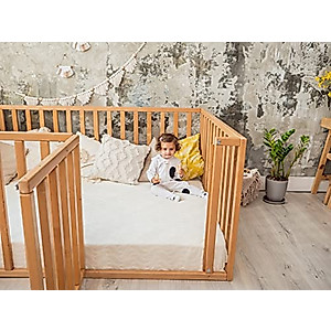 BUSYWOOD Wooden Floor Bed Playpen with Extended Rail - Toddler Bed Frame - Bed with Extra Protection - Toddler Playpen - Play Bed - Solid Wood Bed - (Model 6.3, Floor bed)