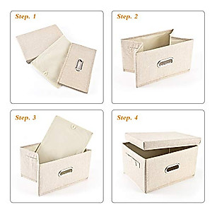 HONGKERNE Linen Fabric Storage Bin with Lid[1-Pack] Foldable Storage Box Organizer Storage Basket with Lid Closet Storage Bins for Clothes Storage Containers for Bedroom Office Home (Cream, Small)