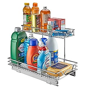 Hold N’ Storage 2 Tier Under Sink Organizers and Storage - slide out Cabinet Organizer With Sliding Drawers For Inside Cabinets- 12"W x 21"D x 15”H, Chrome.