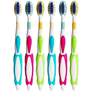 Reusable Toothbrushes, Individually Wrapped Medium Soft Standard Classic Brushes with Nylon Bristles for Dental Health, Oral Hygiene Tooth Care - 6 Pack by Blasting Health