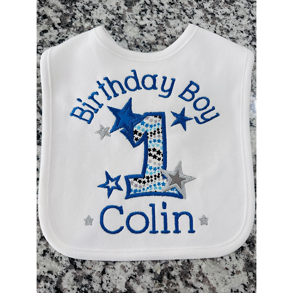 Fantasy Kids Designs First Birthday Boy Bib Smash Bib for Baby Boy Personalized with Custom Name (White Bib/Royal Blue)