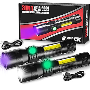 Black Light UV Flashlight Rechargeable, 3in1 Super Bright Tactical Flashlights LED UV Black Light &Redlight, 2000Lumen 7Modes, Zoomable, Waterproof Pocket Flashlight for Pet Stains Detection,Camping