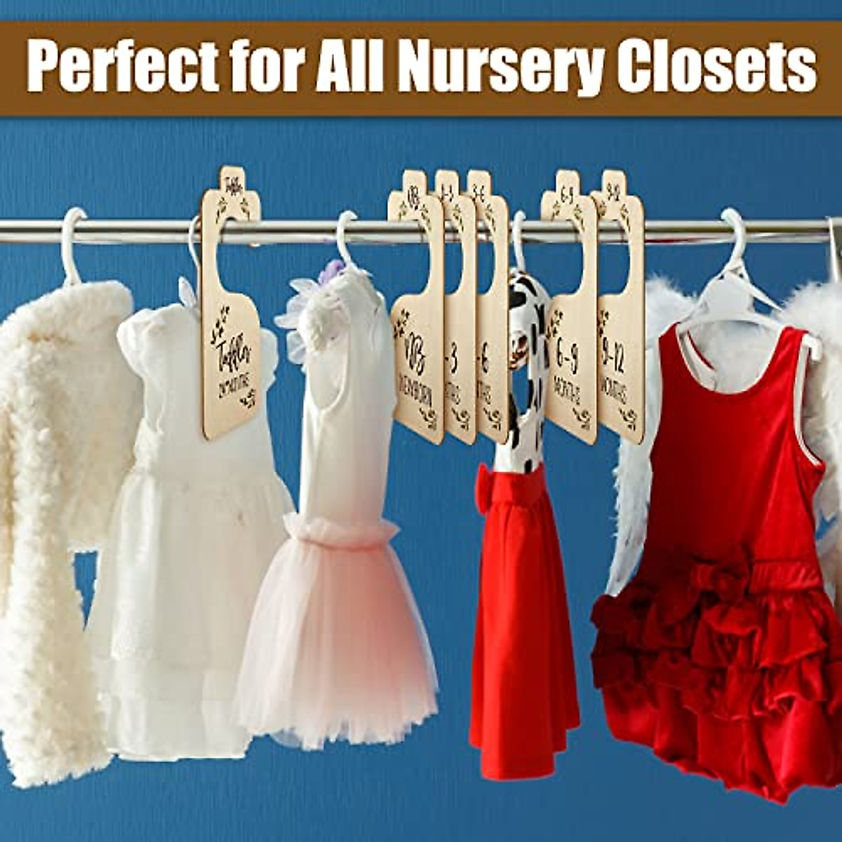 KINBOM 8pcs Baby Clothes Dividers for Closet, Double-Sided Beautiful Month Wooden Baby Closet Dividers Organizers from Newborn to 24 Months Nursery Closet Hanger for Infant Wardrobe