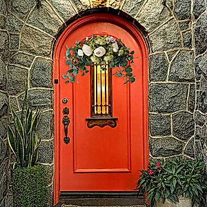 JVSISM Floral Swag, Peony Flowers and Eucalyptus Leaves, Front Door Lintel Swag, for Wedding Wall Window Arch Home Garden Decor