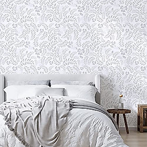 VEELIKE Grey Floral Peel and Stick Wallpaper Boho Breezy Leaves Floral Wallpaper 17.7''x118'' Removable Floral Wallpaper Self Adhesive Grey Contact Paper for Bathroom Walls Cabinets Drawer Liners