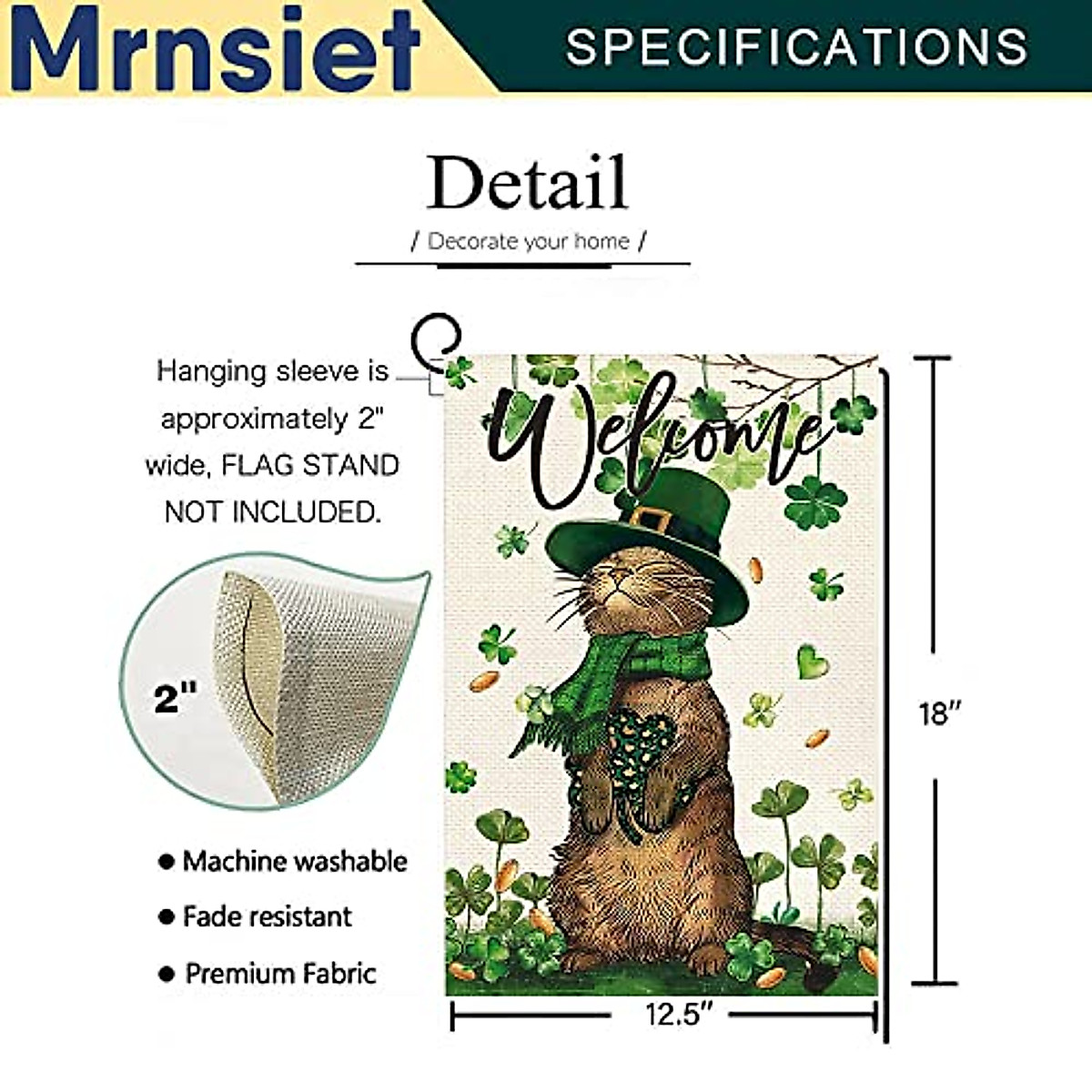 St Patricks Day Garden Flag, Welcome St. Patrick's Day Flags 12x18 Double Sided, Lucky Shamrock Cat Small Burlap Yard Flags for Farmhouse Front Porch Lawn Outdoor Saint Patricks Holiday Decor