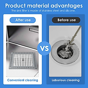 4 Pcs Shower Drain Hair Filter Mesh Tub Drain Protector with Silicone Rim Anti Slip Sink Hair Stopper Stainless Steel Hair Strainer Bathtub Hair Trap Stopper for Kitchen Bathroom Laundry (Square)