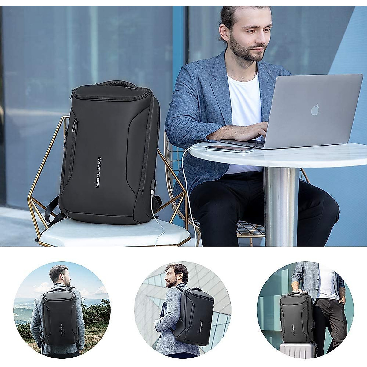 Mark Ryden Laptop Backpack for Men,17.3 Inch Large Capacity Business Backpack,Waterproof Travel Backpack with USB Charging Port (YKK-3 Pocket)